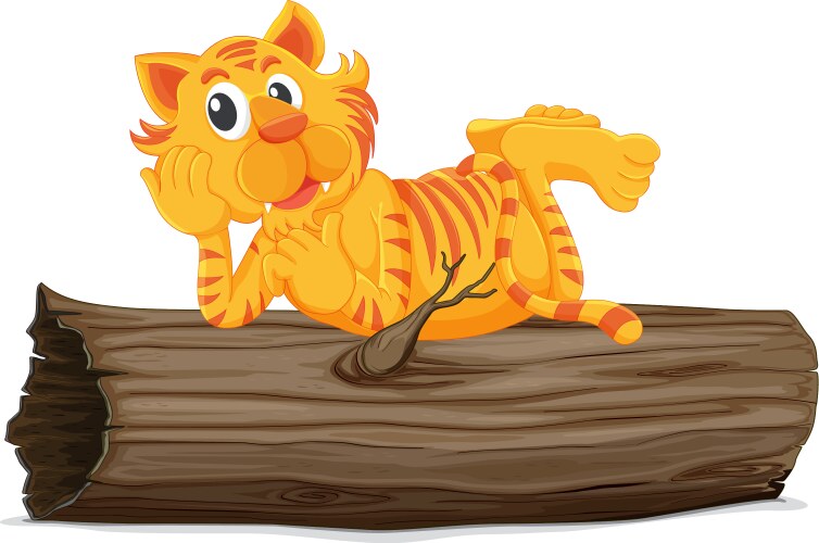 Cartoon tiger sitting on tree log Royalty Free Vector Image