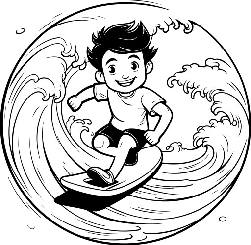 Surfer jumping on a big wave black and white Vector Image
