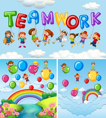 Scene with four happy children playing Royalty Free Vector