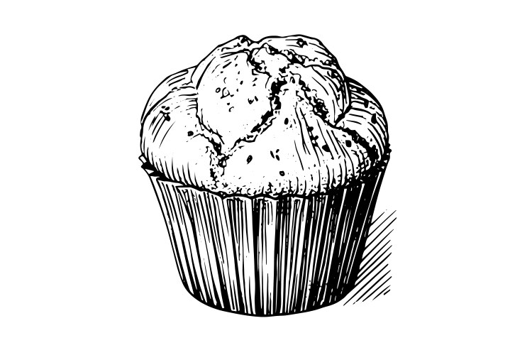 Cupcake hand drawn ink sketch engraved style Vector Image