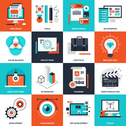 Science and technology flat icons Royalty Free Vector Image