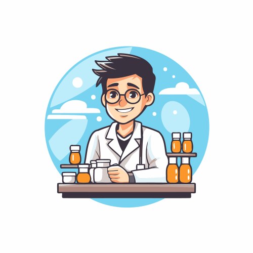 Pharmacist with a bottle of medicine in cartoon Vector Image