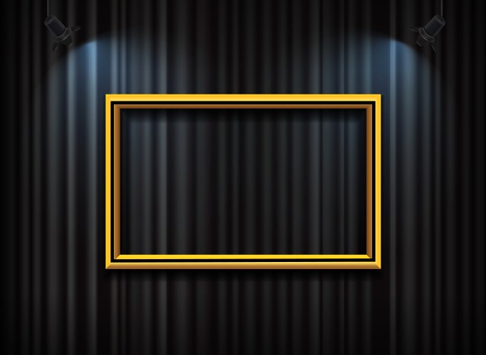 Gold frame on wood wall with spotlight Royalty Free Vector