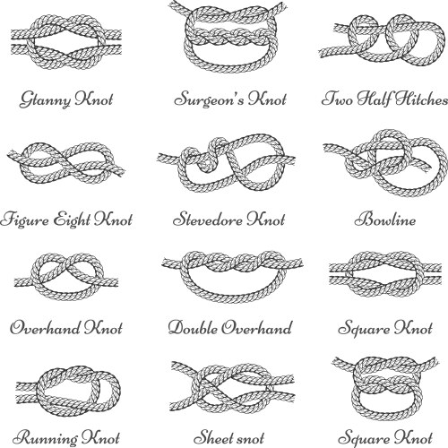 All types of knots demonstrated with strong rope Vector Image