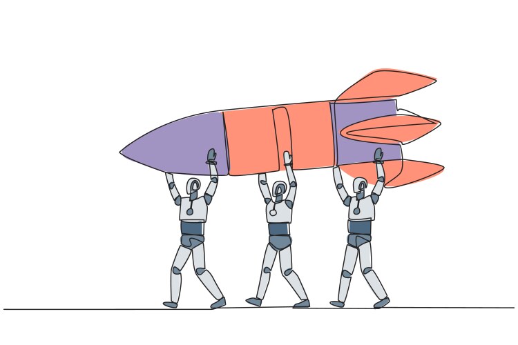 Continuous one line drawing a group of robots Vector Image