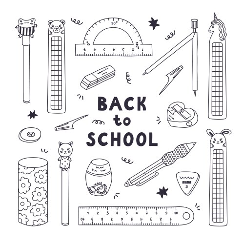 Big doodle set of cute back to school stationery Vector Image