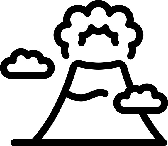 Volcano erupting with clouds and sun behind line Vector Image