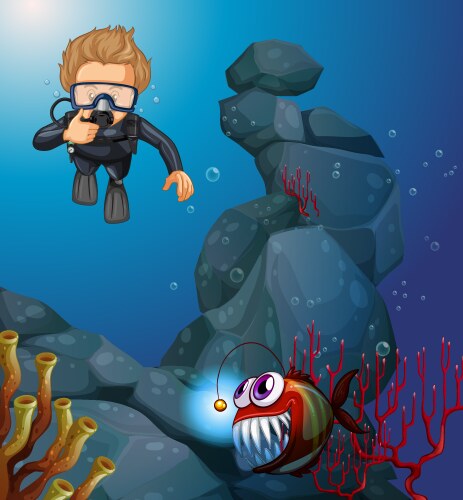 Cartoon boy diving in the sea Royalty Free Vector Image