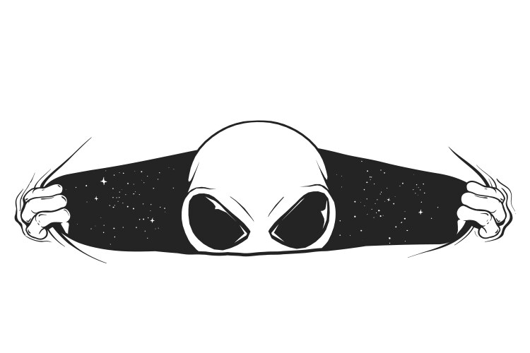 Alien breaks through a hole into space Royalty Free Vector