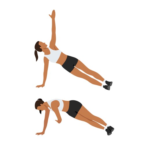 Woman doing side plank with crossed legs exercise Vector Image