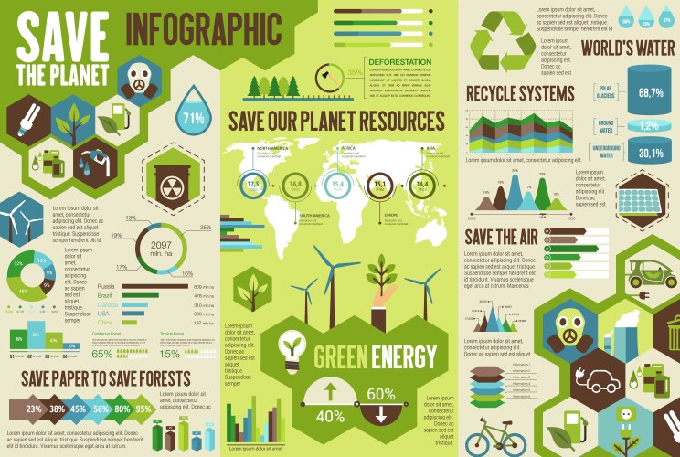 Ecology earth conservation infographics Royalty Free Vector