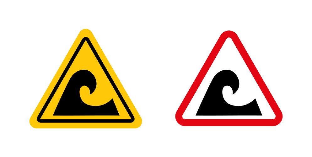 High sea waves warning sign icon set alert Vector Image