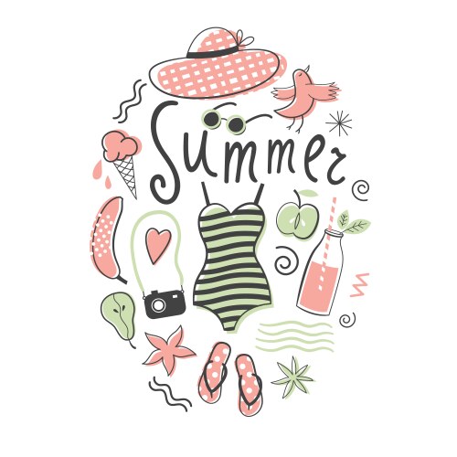 Set of summer hand drawn elements on white Vector Image