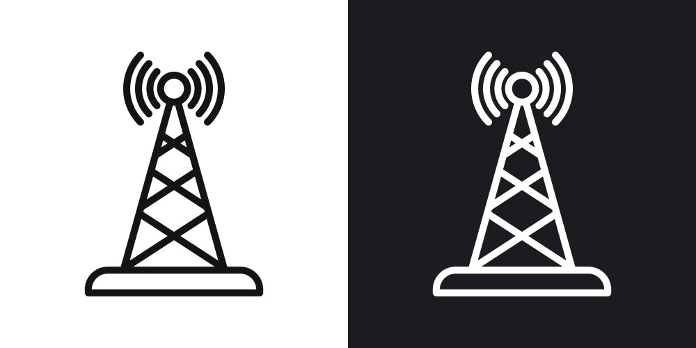 Broadcast tower icon set in black and white Vector Image