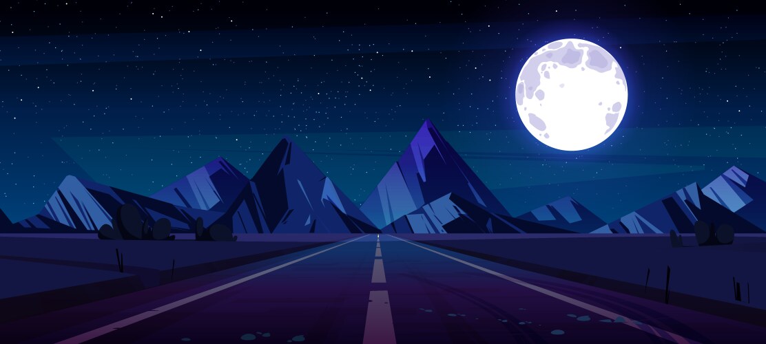 Mountain road with night seaview empty highway Vector Image