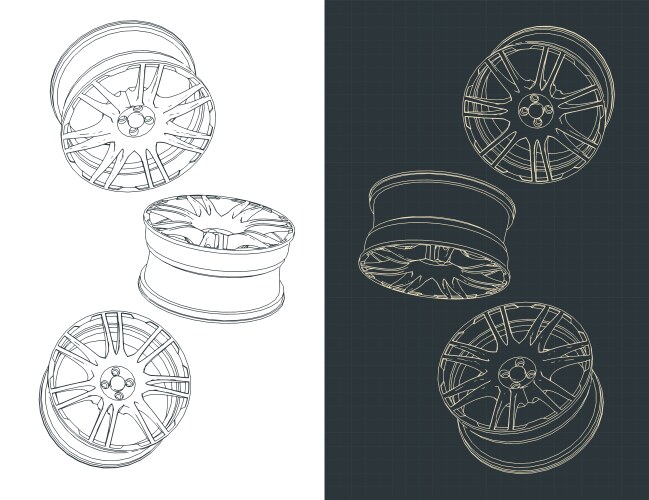 Car alloy wheels drawings Royalty Free Vector Image