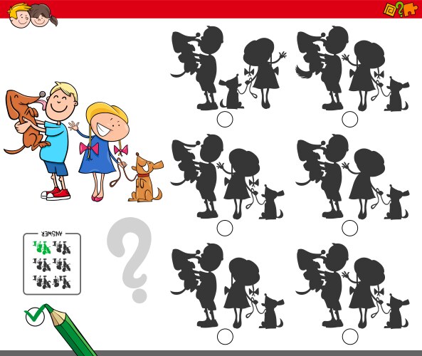 Educational shadow game with kids and toys Vector Image