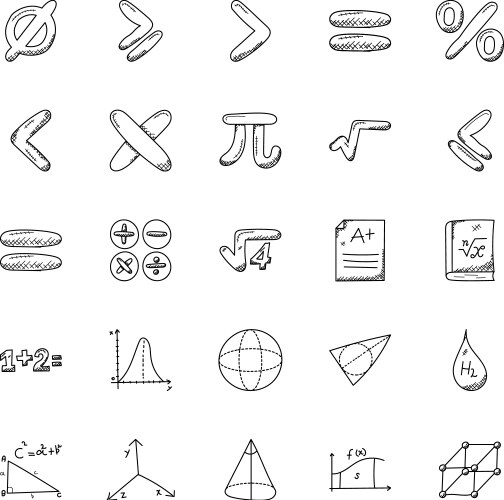 Mathematics doodle hand drawn school set Vector Image