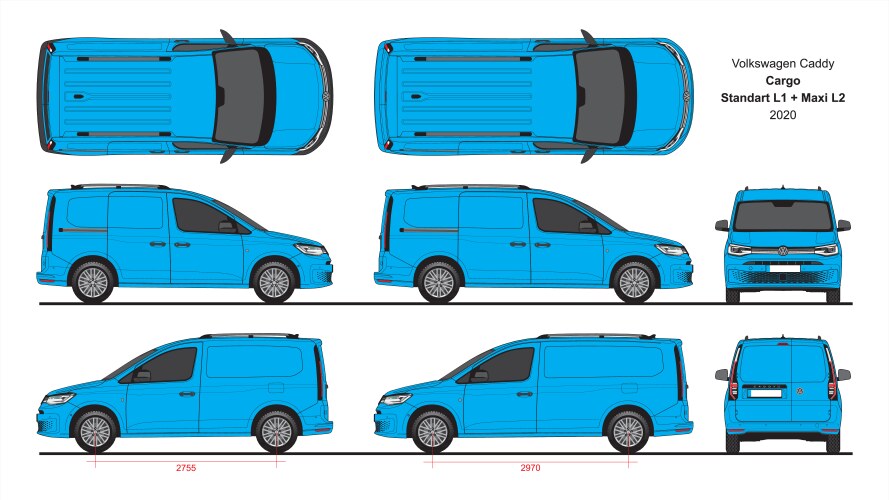 Vw caddy cargo standart red van 2020 Royalty Free Vector