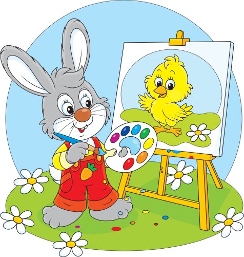 Cartoon bunny with a basket of easter eggs Vector Image