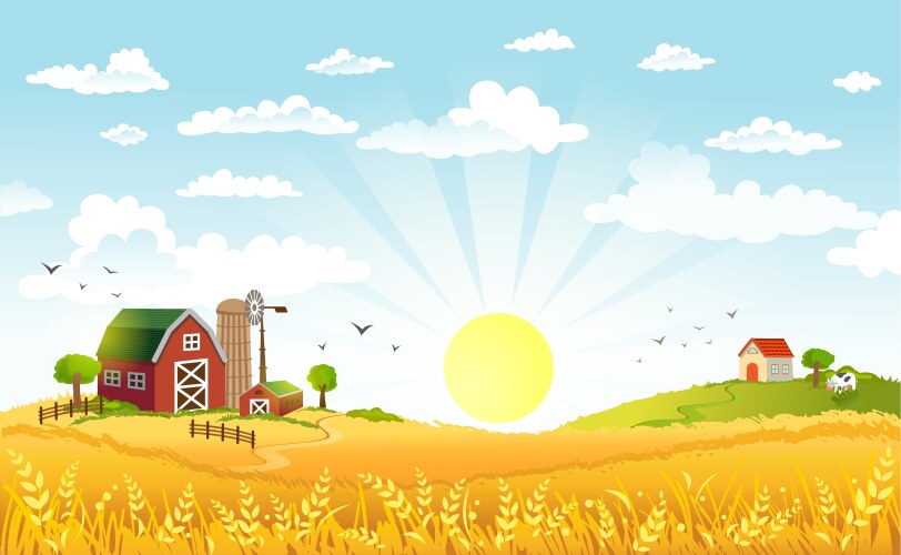 Children at farm scene Royalty Free Vector Image