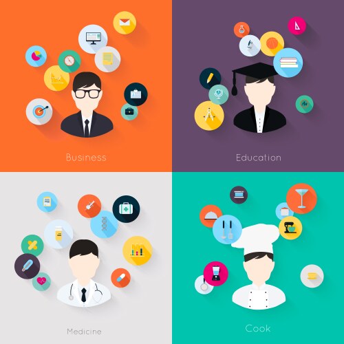 Different professions hats design concept Vector Image