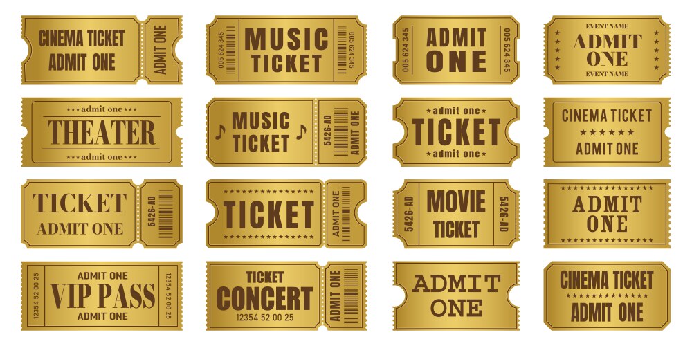 Golden cinema ticket template Royalty Free Vector Image