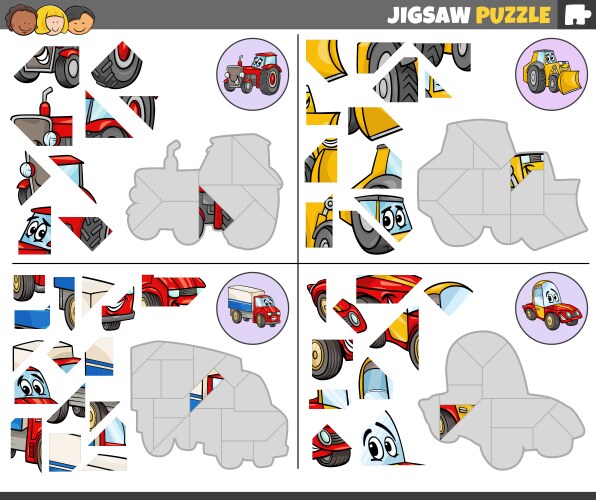 Cartoon car jigsaw puzzle game Royalty Free Vector Image