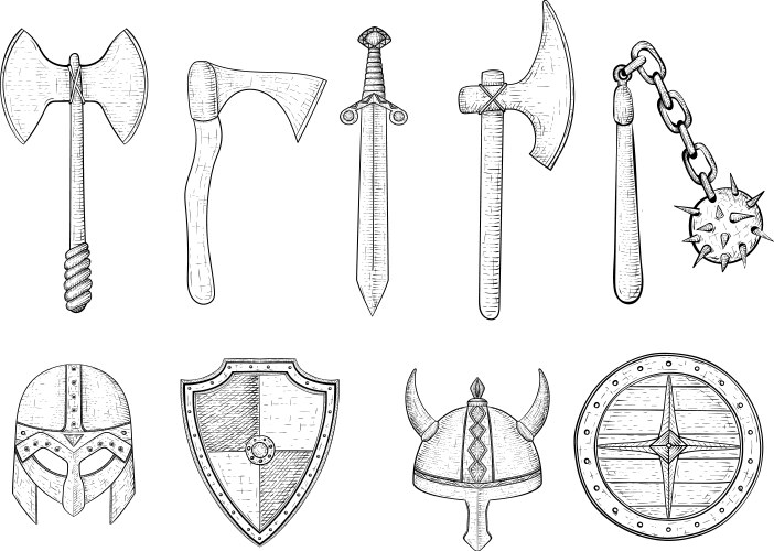 Medieval weapons ancient protection warrior Vector Image