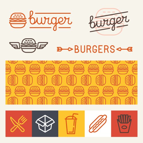 Burger logo design elements in linear style Vector Image