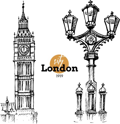 London city hand drawn sketch landscape Royalty Free Vector