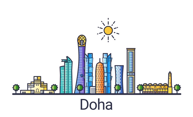 One single line drawing of doha city skyline Vector Image