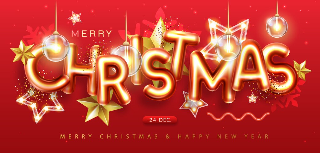 Christmas holiday poster with 3d chromic letters Vector Image