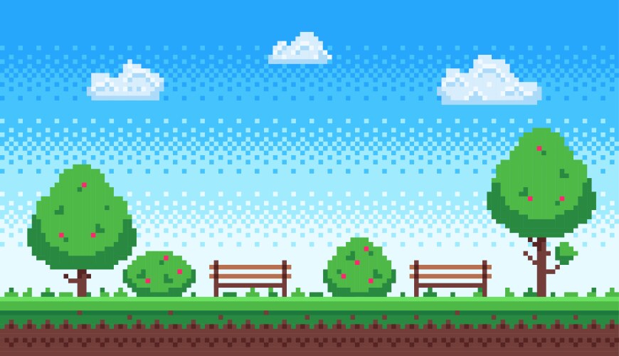 Pixel art sky clouds 8-bit skyline retro video Vector Image