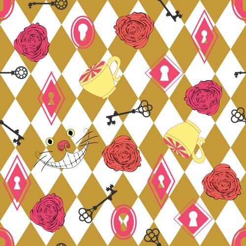 Alice in wonderland seamless pattern Royalty Free Vector