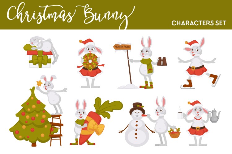 Merry christmas greeting cards with bunny Vector Image