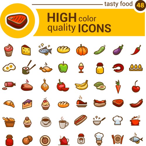 Flat set of various dishes detailed food Vector Image