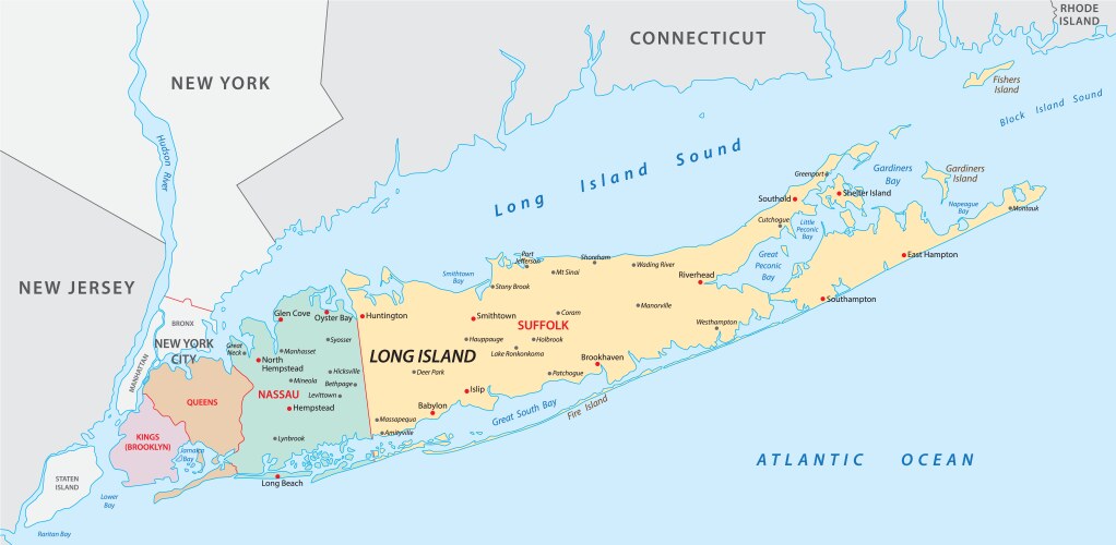 Long Island Map - New York Royalty Free Vector Image