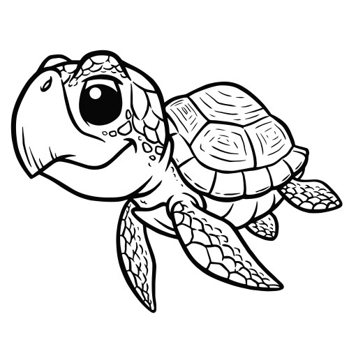 Swimming sea turtle outline sketch isolated on Vector Image