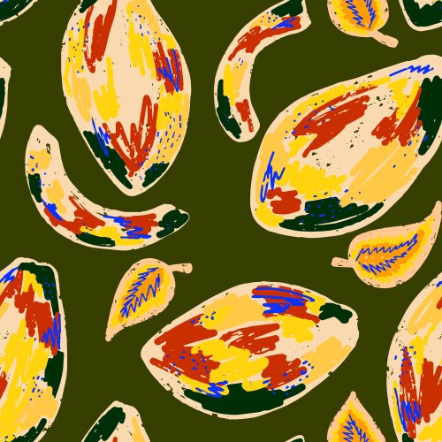 Texture mangoes tropical exotic pattern cartoon Vector Image