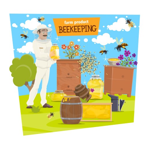 Honey waxing bee and beehive flyer poster organic Vector Image