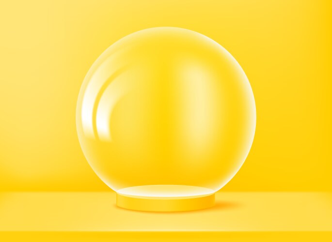Empty showcase with transparent glass sphere 3d Vector Image