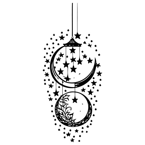 Decoration hanging lantern moon star sketch hand Vector Image