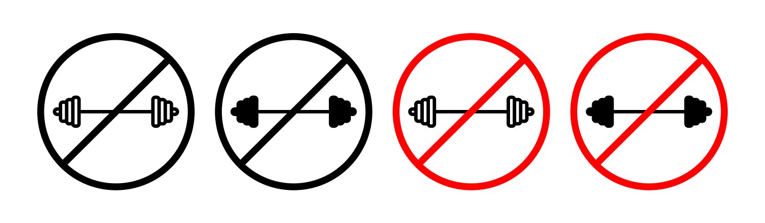 Forbidden barbell sign avoid gym exercise symbol Vector Image