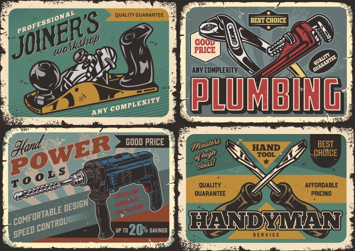 Repair tools monochrome posters set Royalty Free Vector