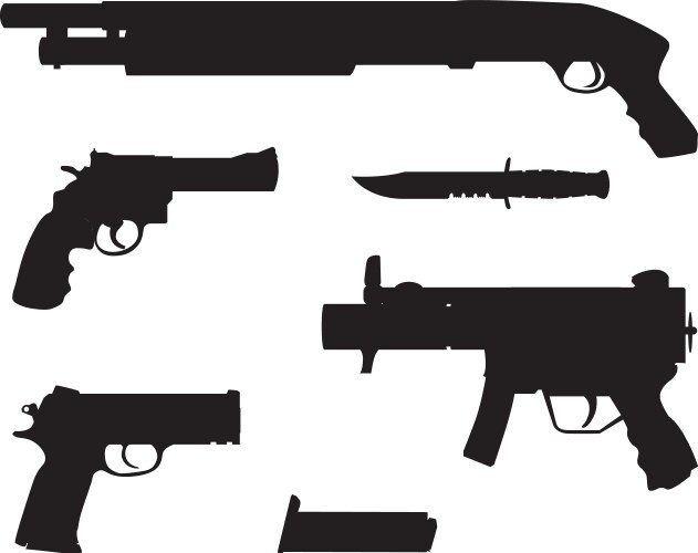 Set gun and rifles silhouette icon Royalty Free Vector Image