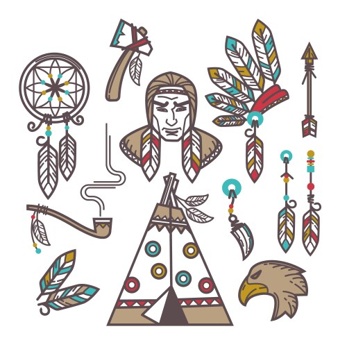 Injun or indian native american in feather hat Vector Image