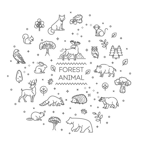 Doodle forest animals Royalty Free Vector Image