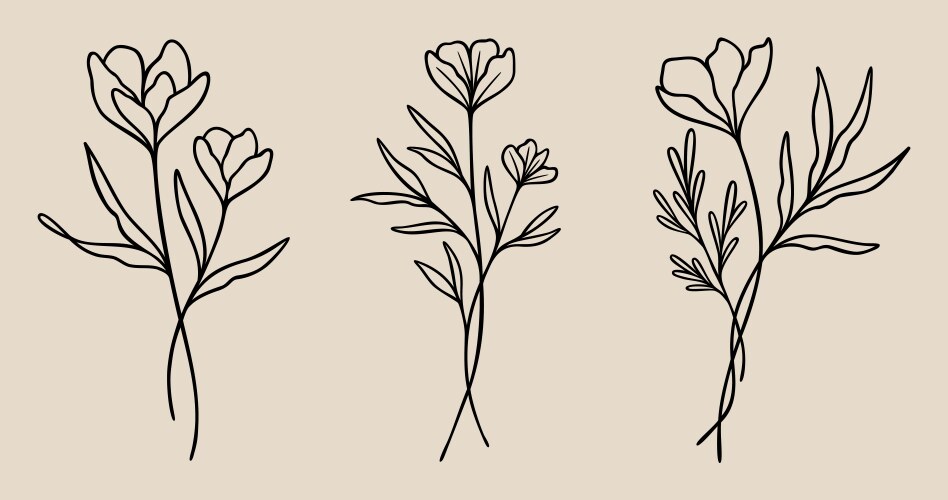 Wildflower line art bundle Royalty Free Vector Image