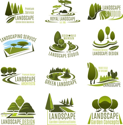 Green trees garden landscape design icon Vector Image